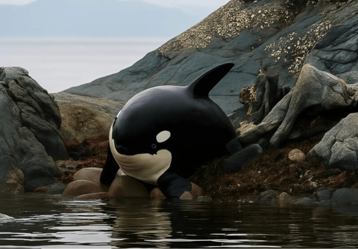 A young orca got stuck on the rocks and cried out in pain for hours ...